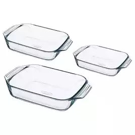 Pyrex Gift Set of 3 Roasting Dishes Rectangular with large handles ...